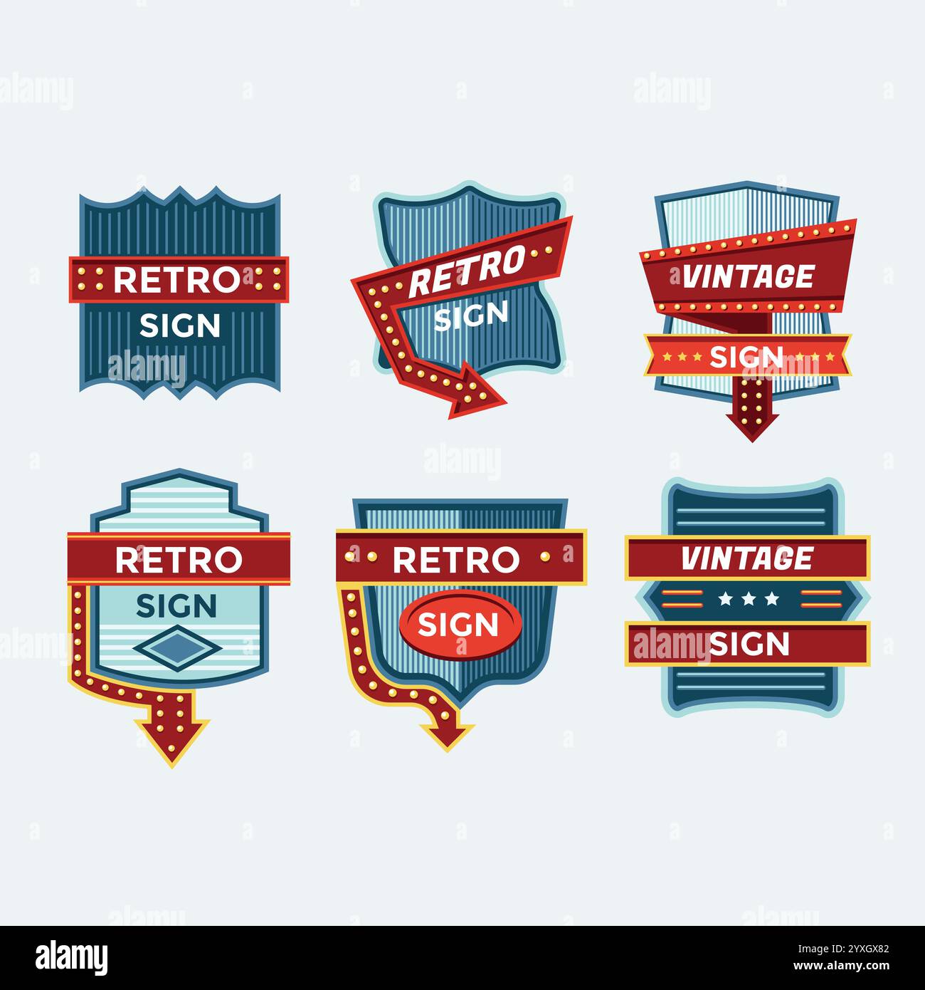 Retro signs and vintage neon signs colorful collection Stock Vector ...