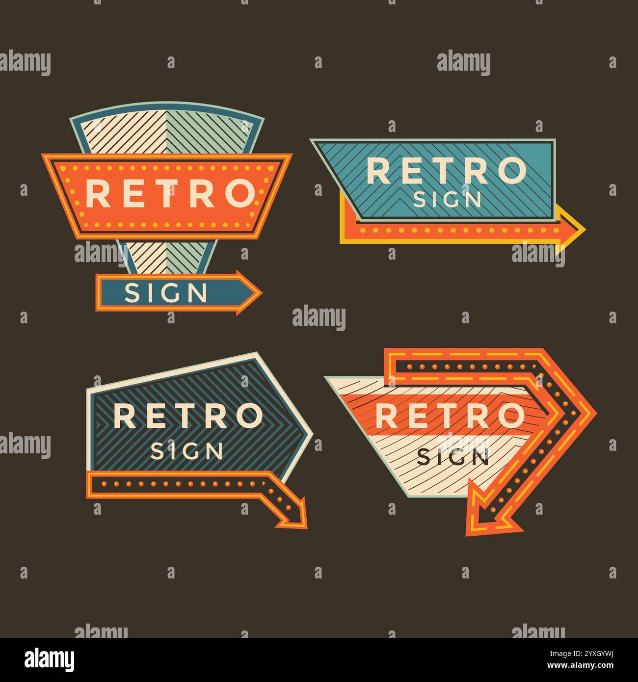 Retro signs and vintage neon signs colorful collection Stock Vector ...