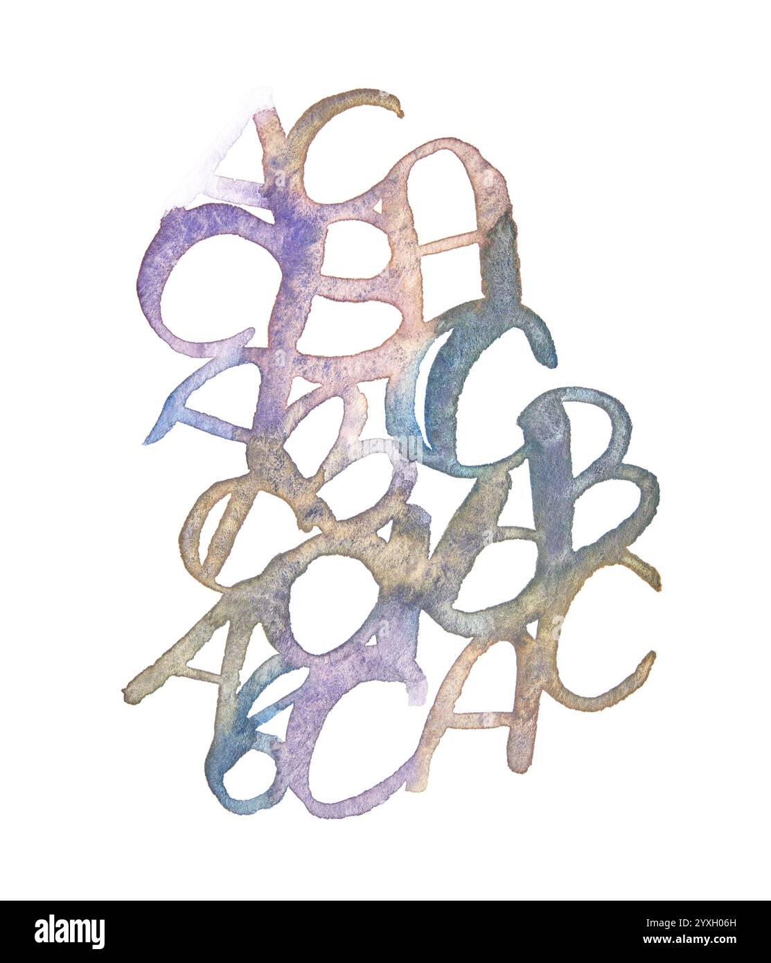 Colorful abstract watercolor alphabet design with overlapping letters ...