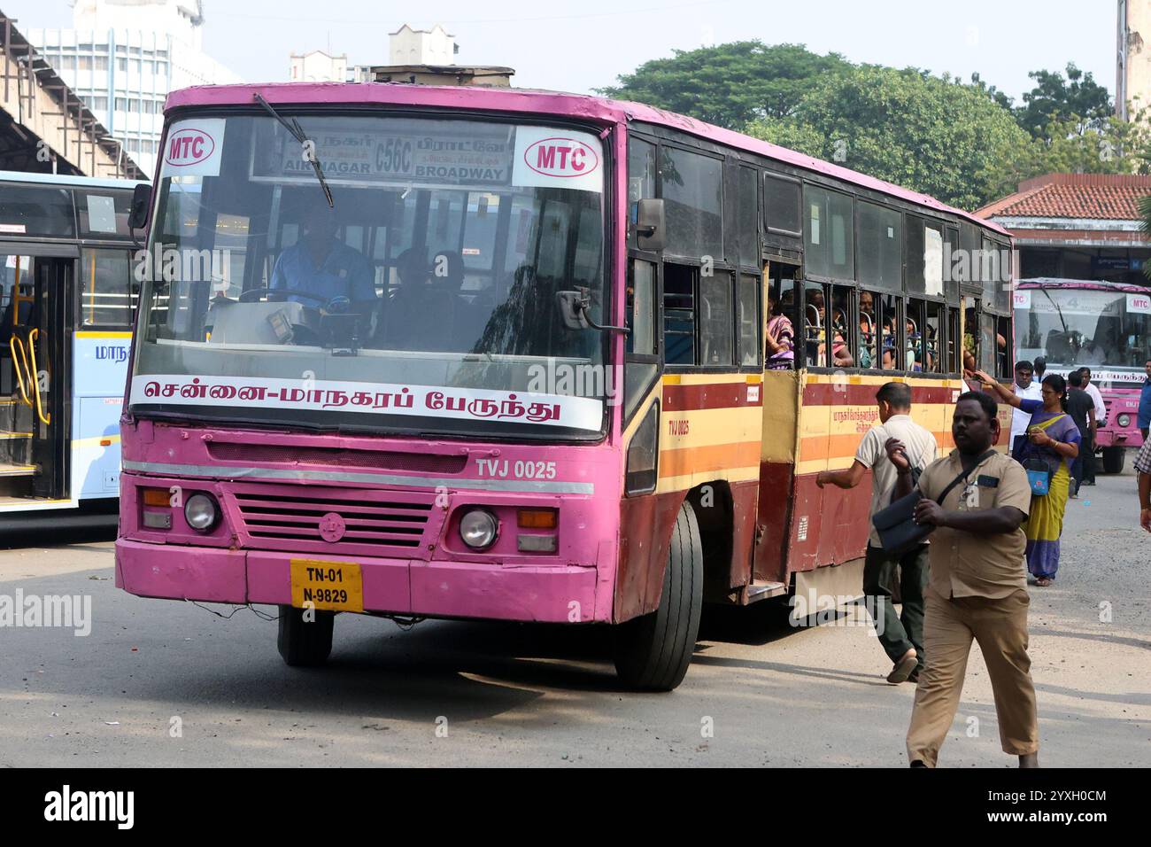 Passenger bus at Parry's bus-stand in Chennai, Tamil Nadu, India Stock ...