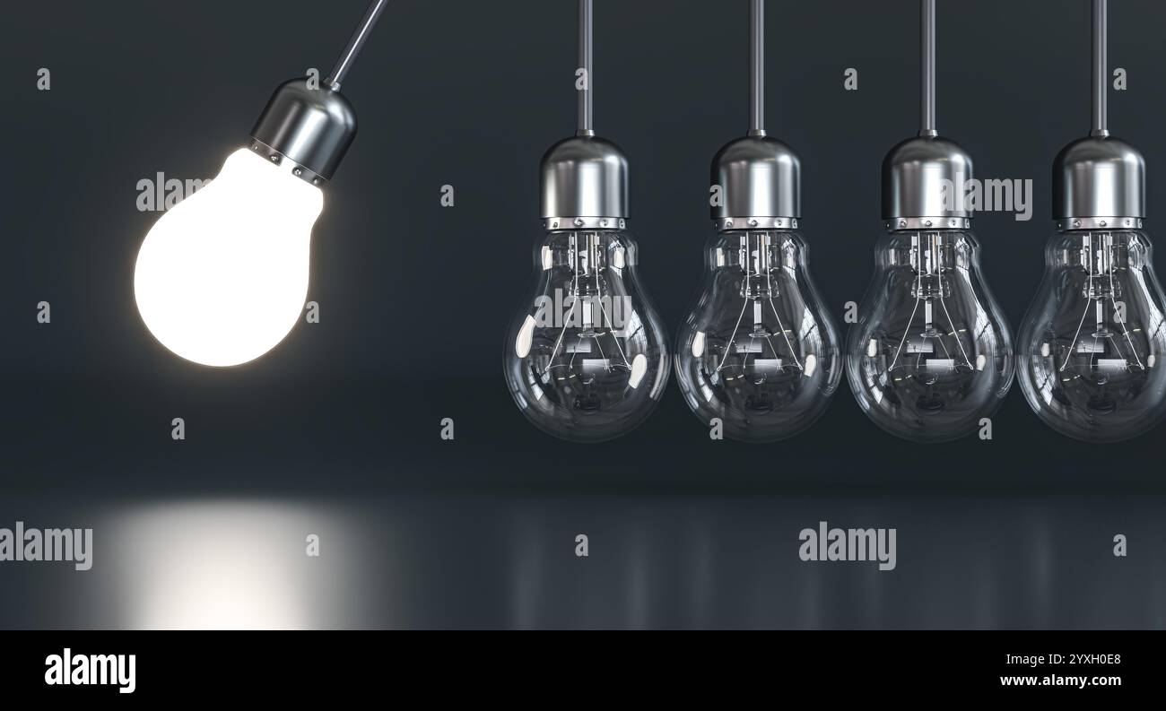 Newton's cradle with light bulbs hanging and transferring energy 3d ...