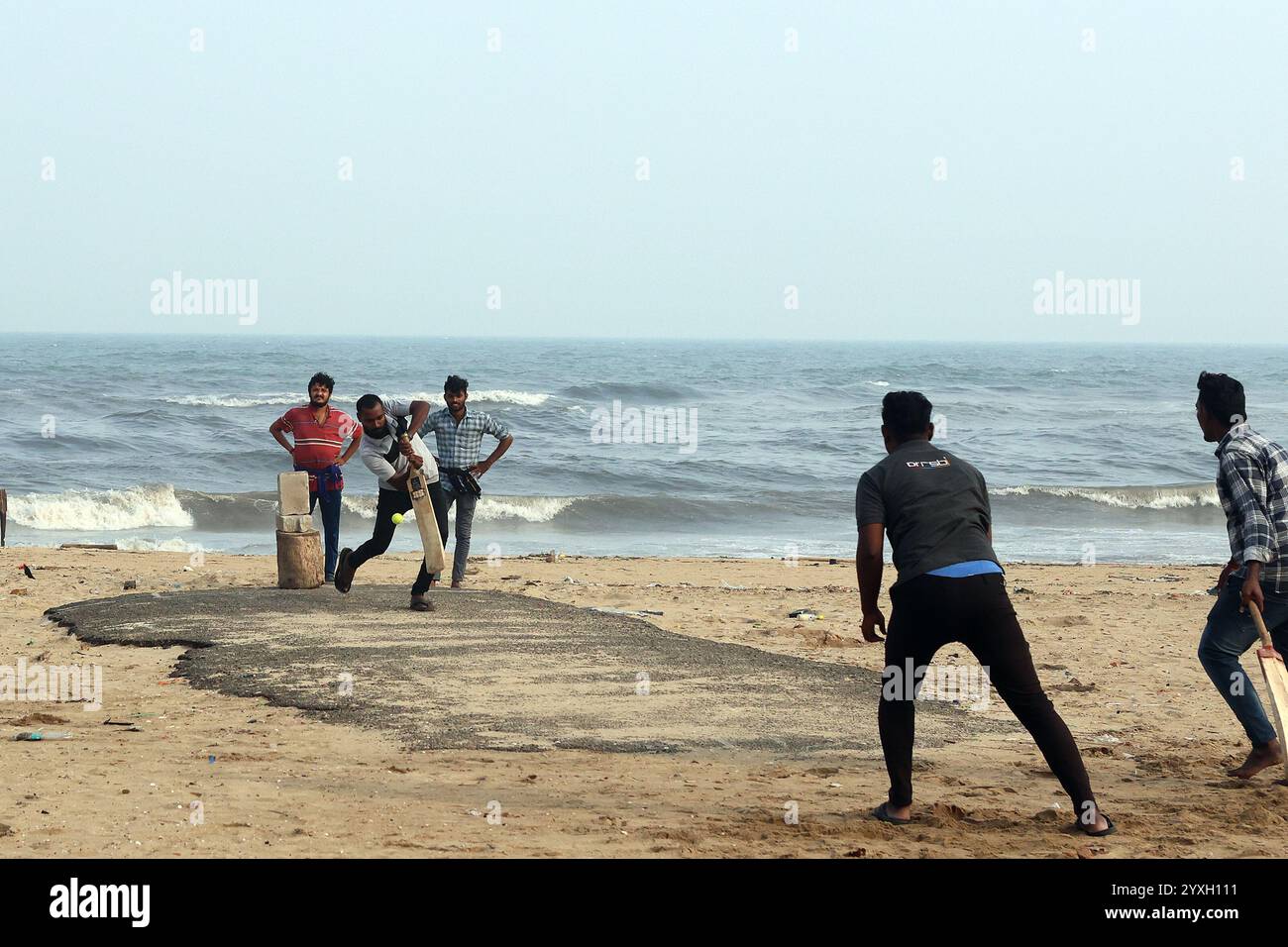 Cricket being played on Marina Beach in Chennai, Tamil Nadu, India ...