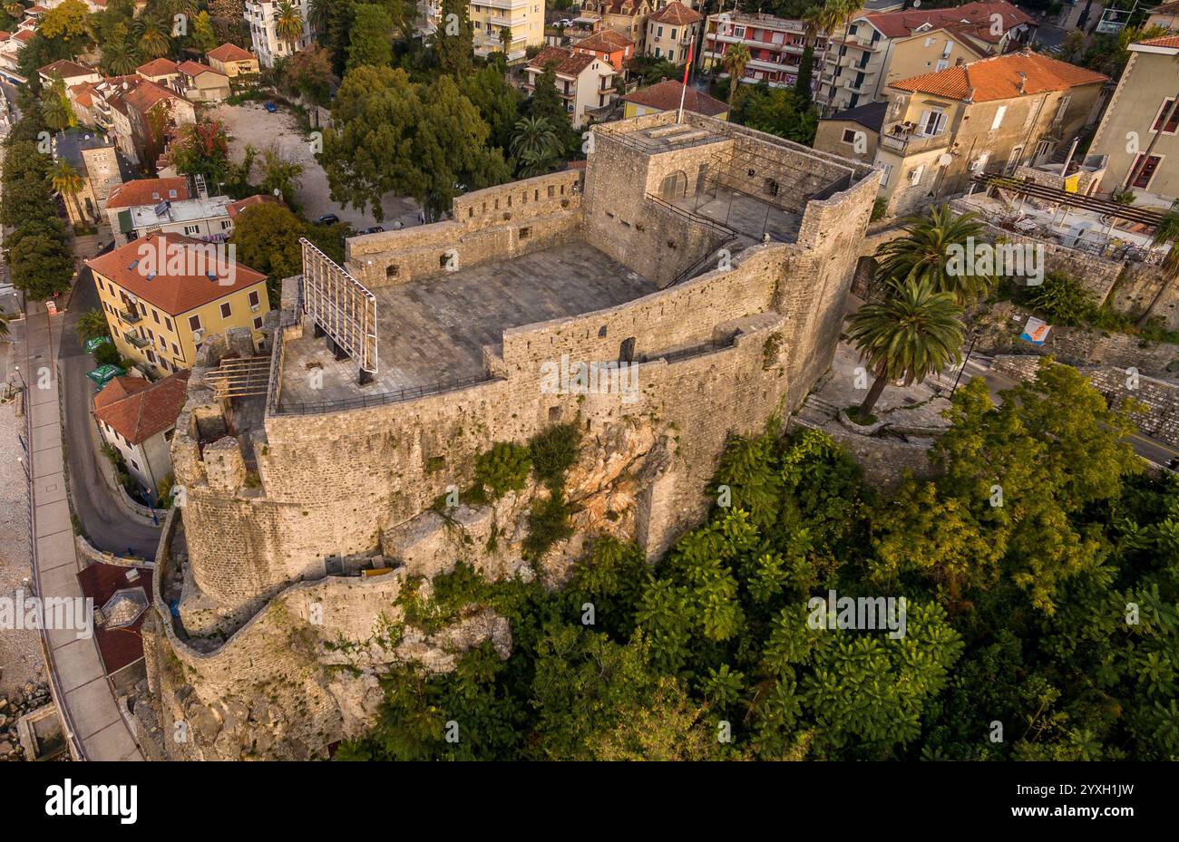 Aerial view of Herceg Novi castles and fortification on the Bay of ...