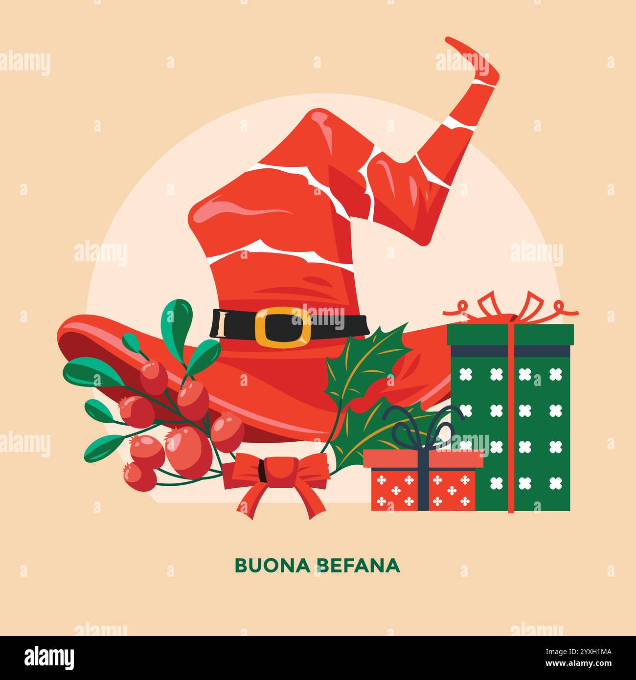 Buona Befana mean happy Epiphany Christmas Tradition in Italy. Vector ...
