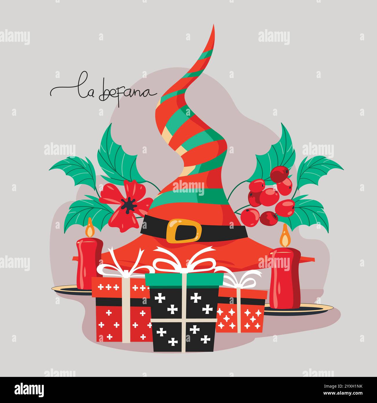 Buona Befana mean happy Epiphany Christmas Tradition in Italy. Vector ...