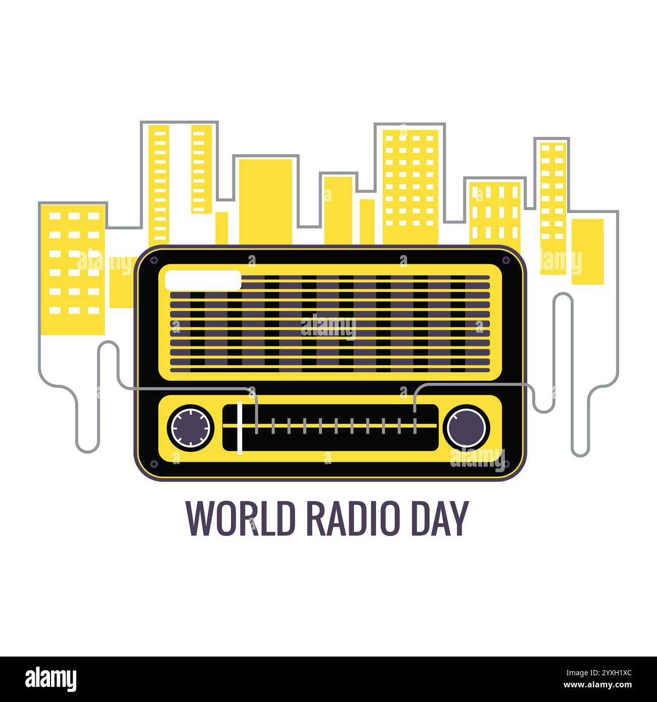 World Radio Day concept vector illustration. Vintage radio with all ...