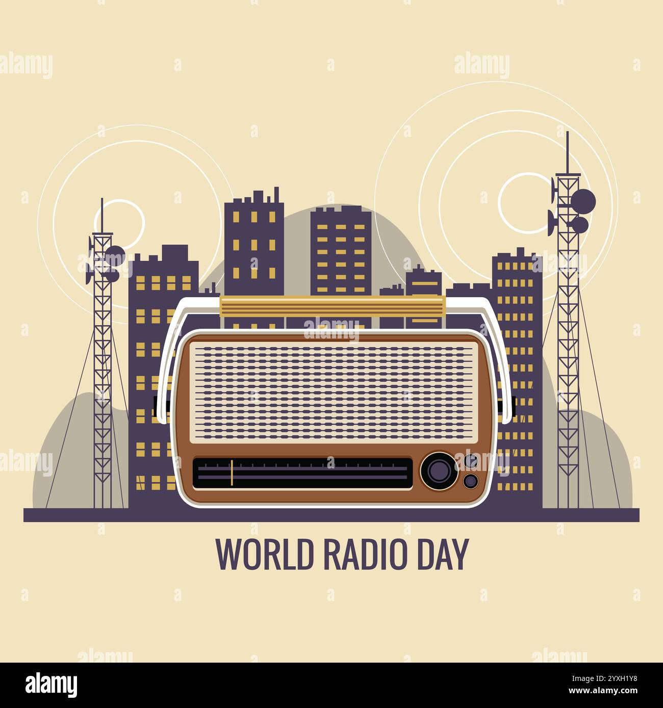 World Radio Day concept vector illustration. Vintage radio with all ...