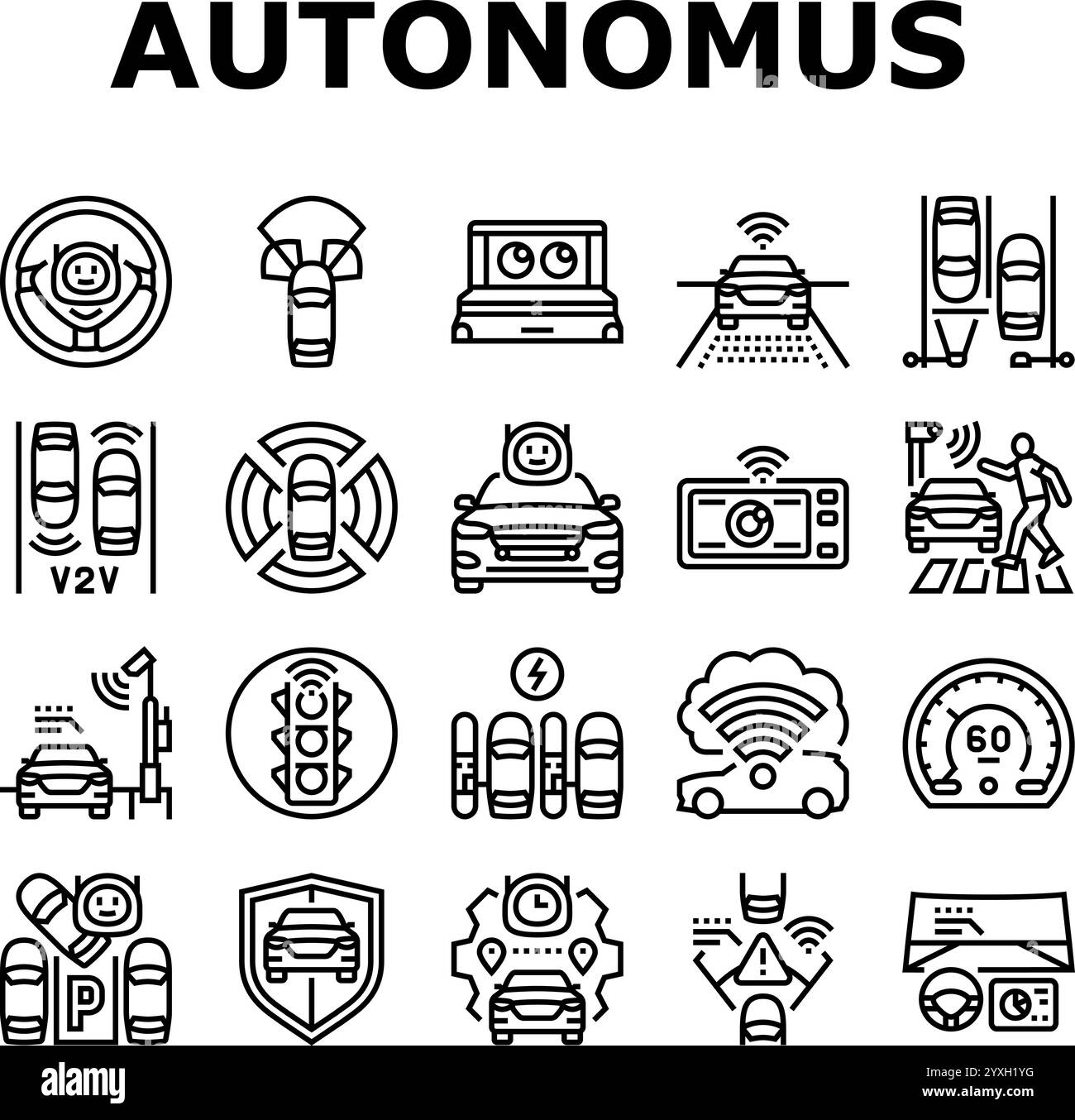 Autonomous Vehicle Self Driving Icons Set Vector Stock Vector Image And Art Alamy