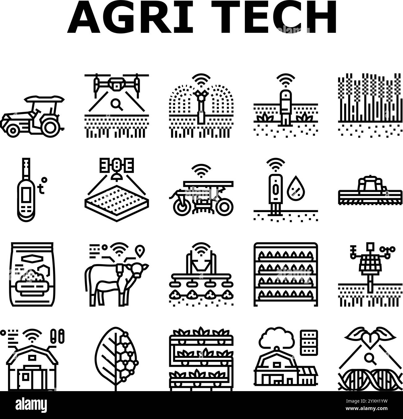 Agri Tech Precision Drones Iot Icons Set Vector Stock Vector Image And Art Alamy