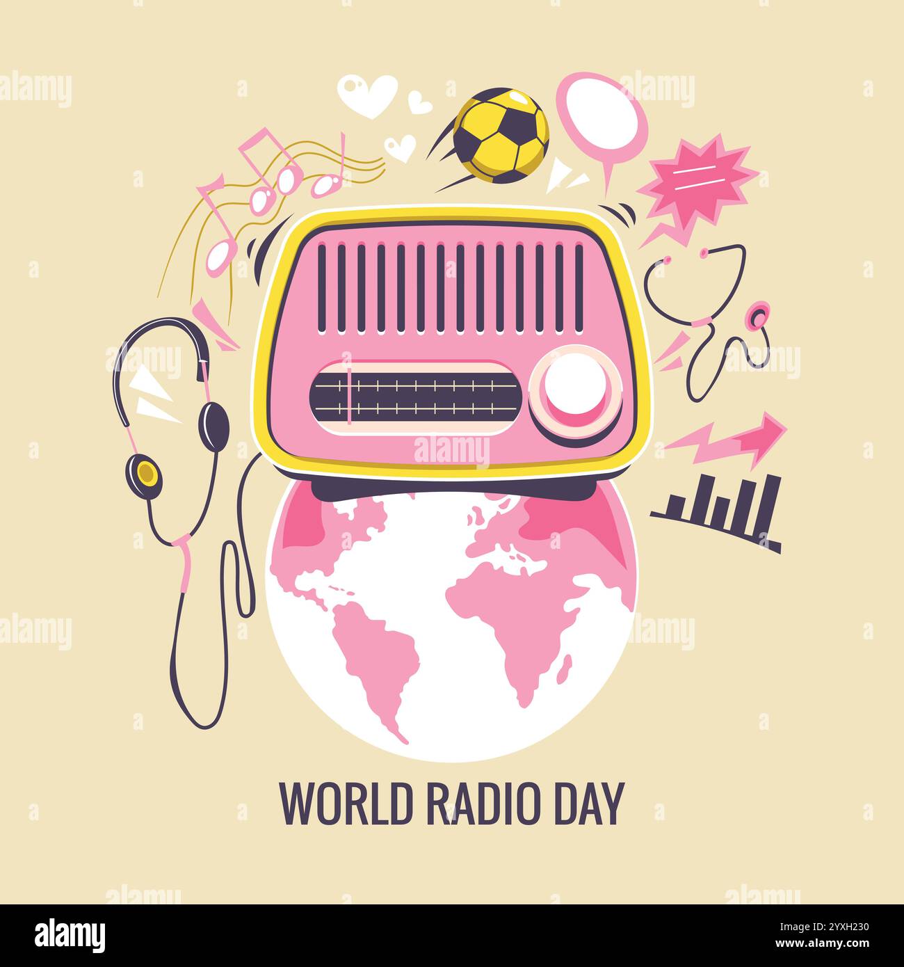 World Radio Day concept vector illustration. Vintage radio with all ...