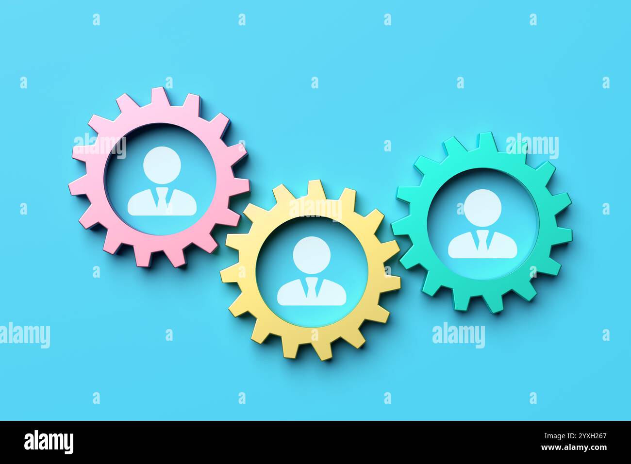 Three colorful gears with businesspeople icons are symbolizing ...