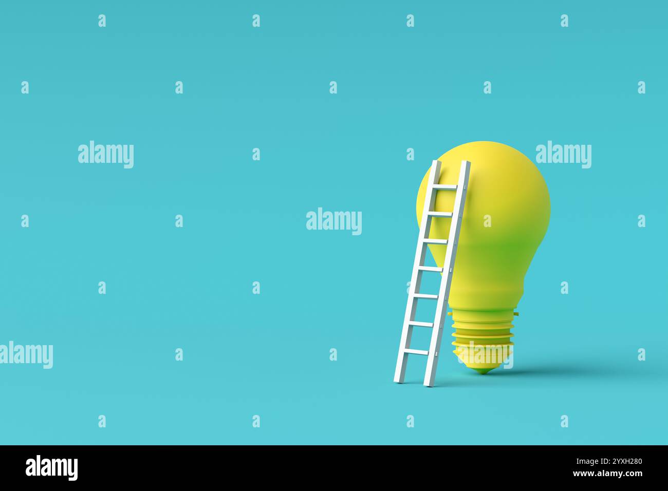Innovation, creativity, to generate creative ideas. Ladder leaning ...