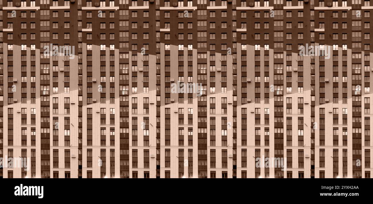 Panoramic view of densely packed residential buildings and towering ...