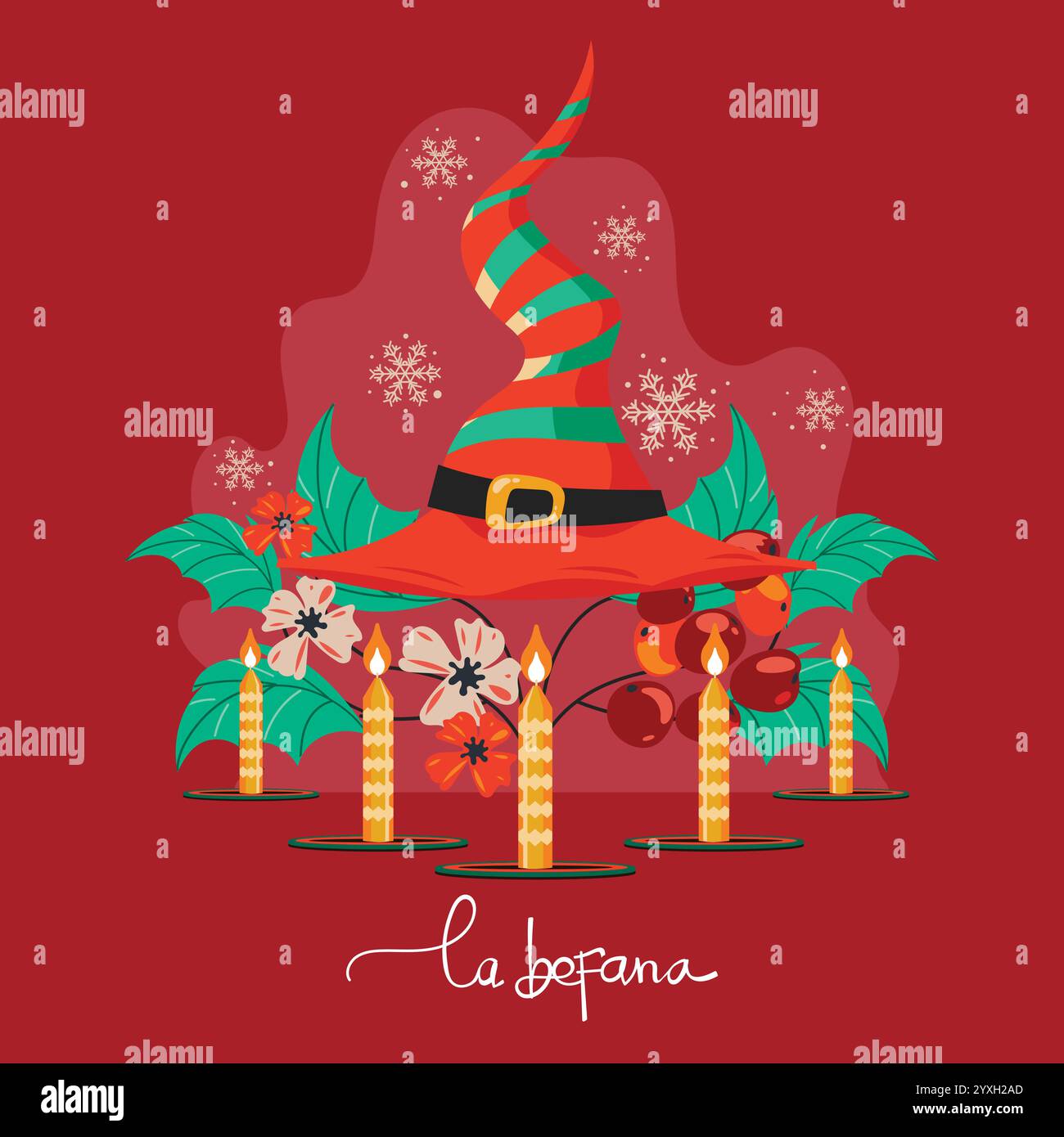 Buona Befana mean happy Epiphany Christmas Tradition in Italy. Vector ...