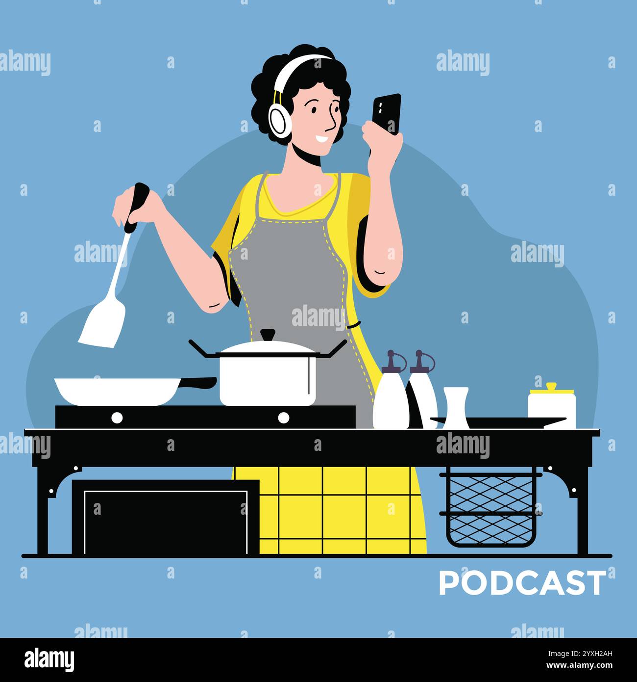 women enjoy cooking with tutorial from internet at online her handphone ...