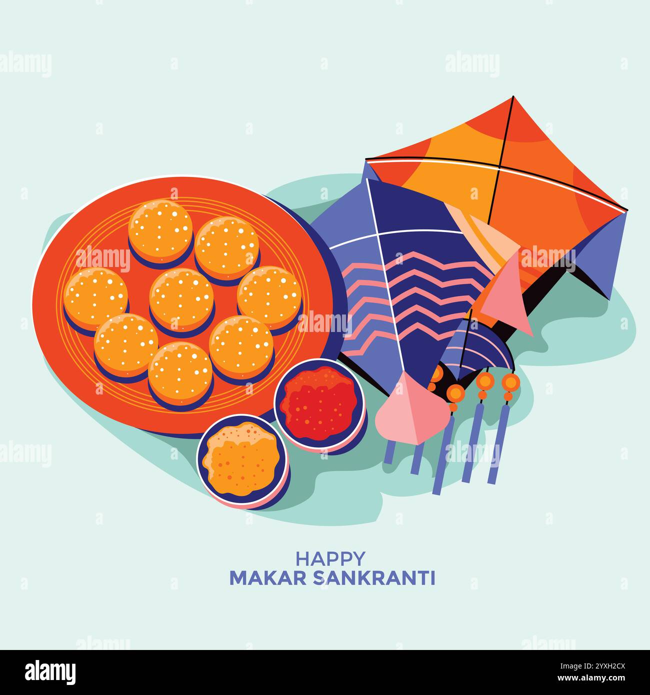 Illustration of Makar Sankranti with colorful kite and laddu cake for ...