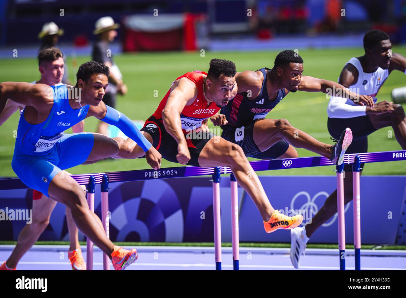 Jason Joseph participating in the 110 meters hurdles at the Paris 2024 ...