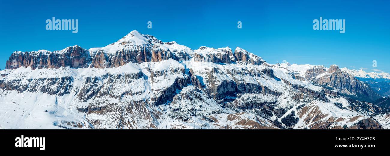 Dolomites in Italy. Sella group mountain massif covered with snow ...