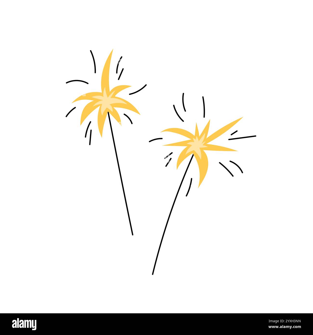 Sparklers cute vector hand drawn illustration. Festive handheld ...