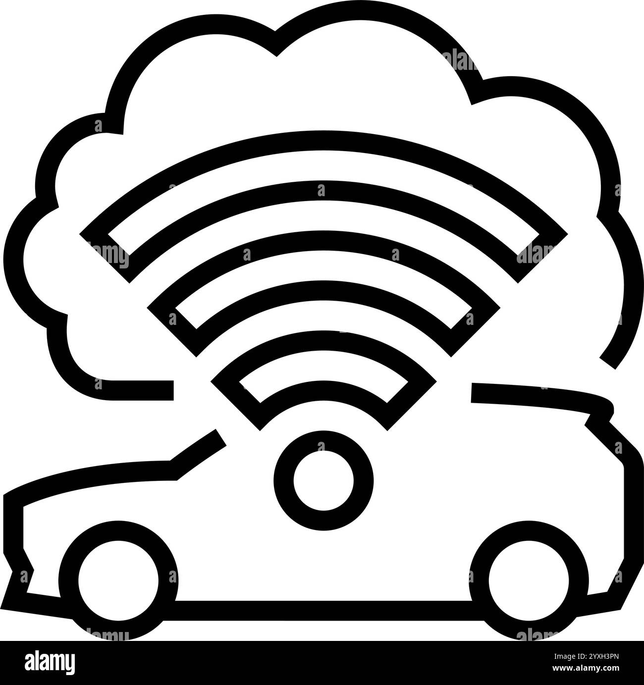 cloud connected car autonomous vehicle line icon vector illustration ...