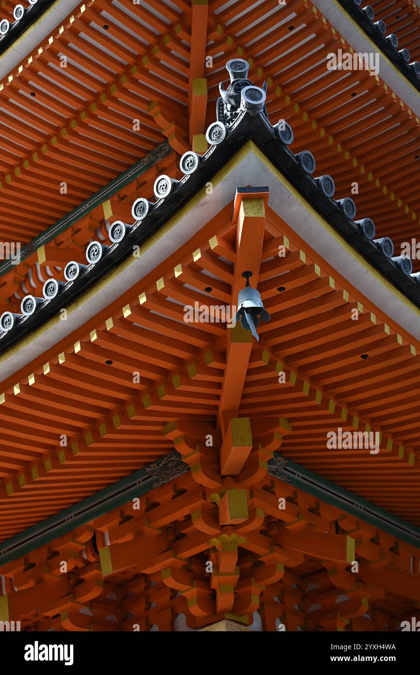 Japanese Sashimono ceiling and rooftop woodwork of the Sanjunoto pagoda ...
