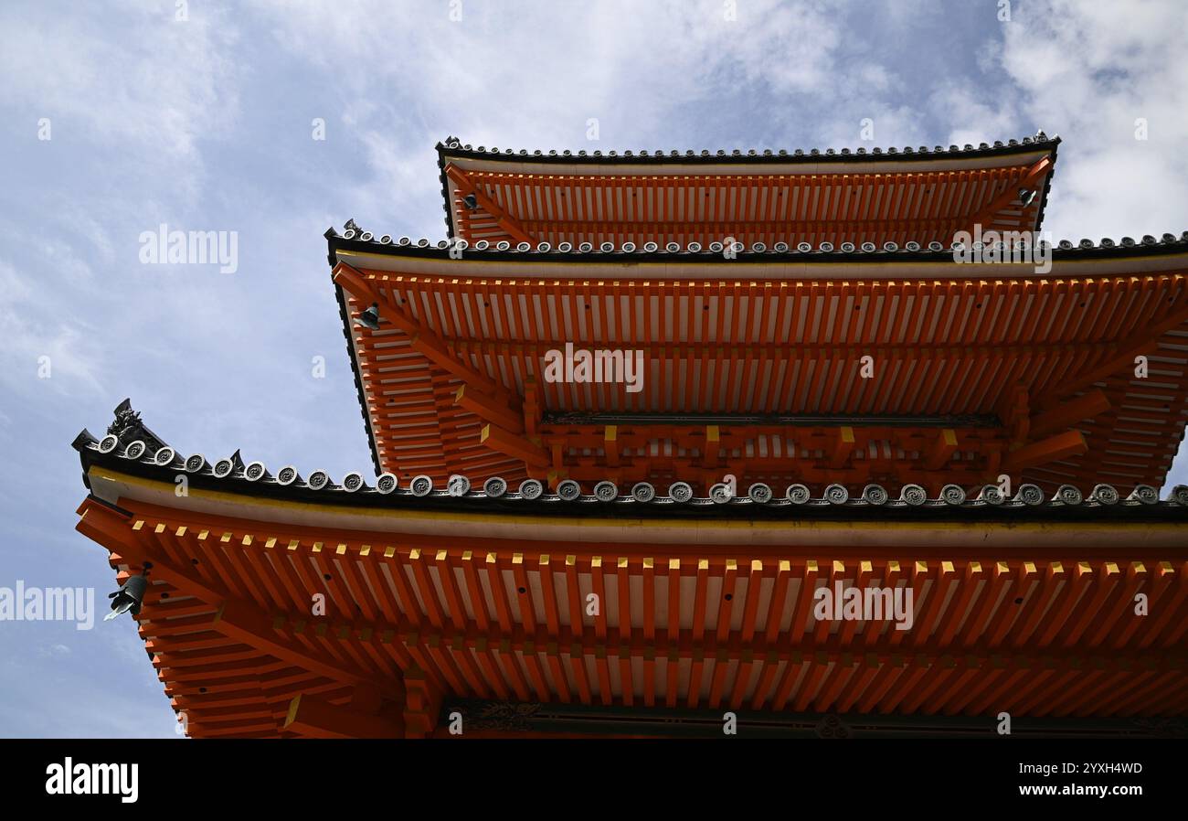 Japanese Sashimono ceiling and rooftop woodwork of the Sanjunoto pagoda ...