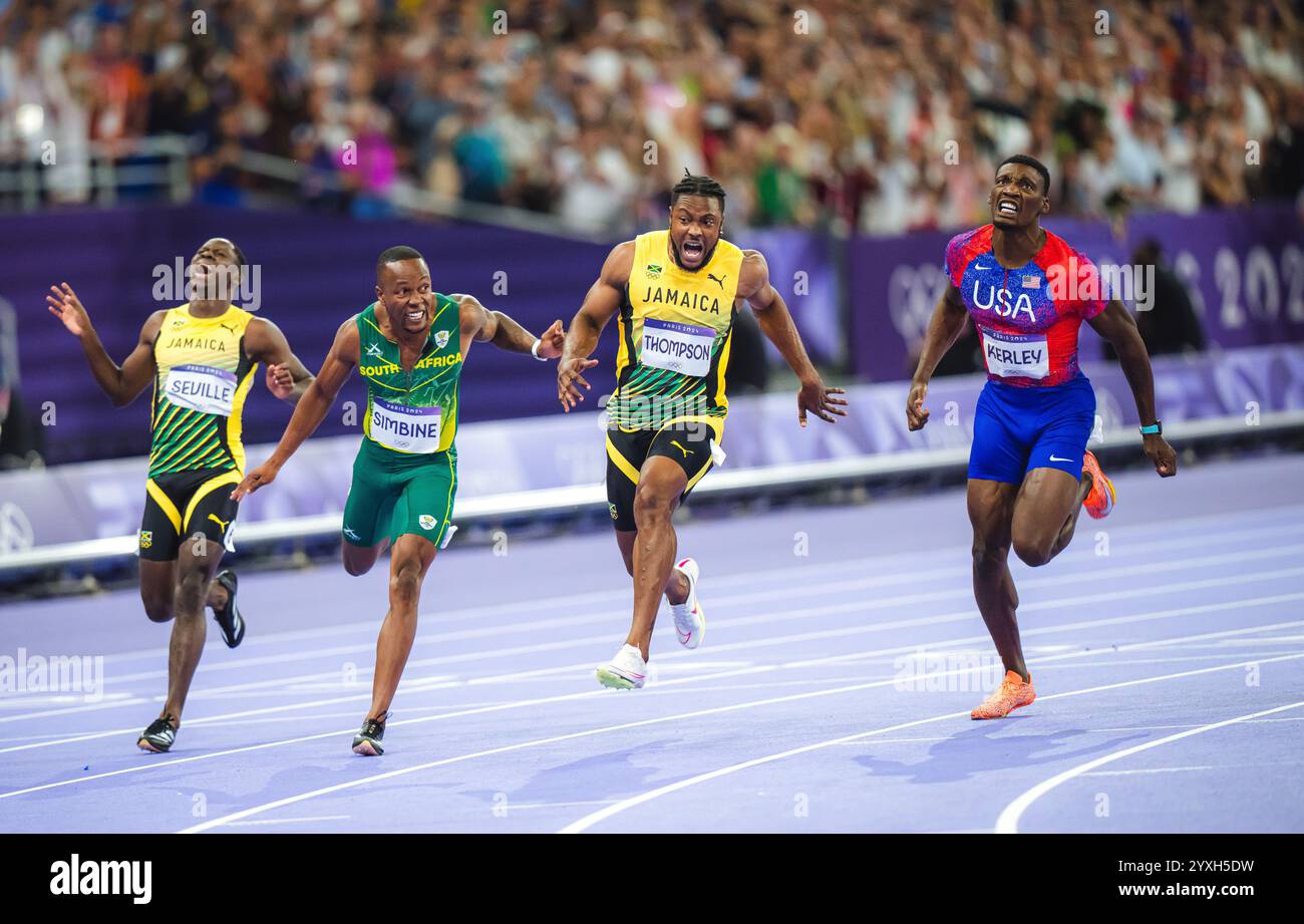 Kishane Thompson participating in the 100 metres at the Paris 2024 ...