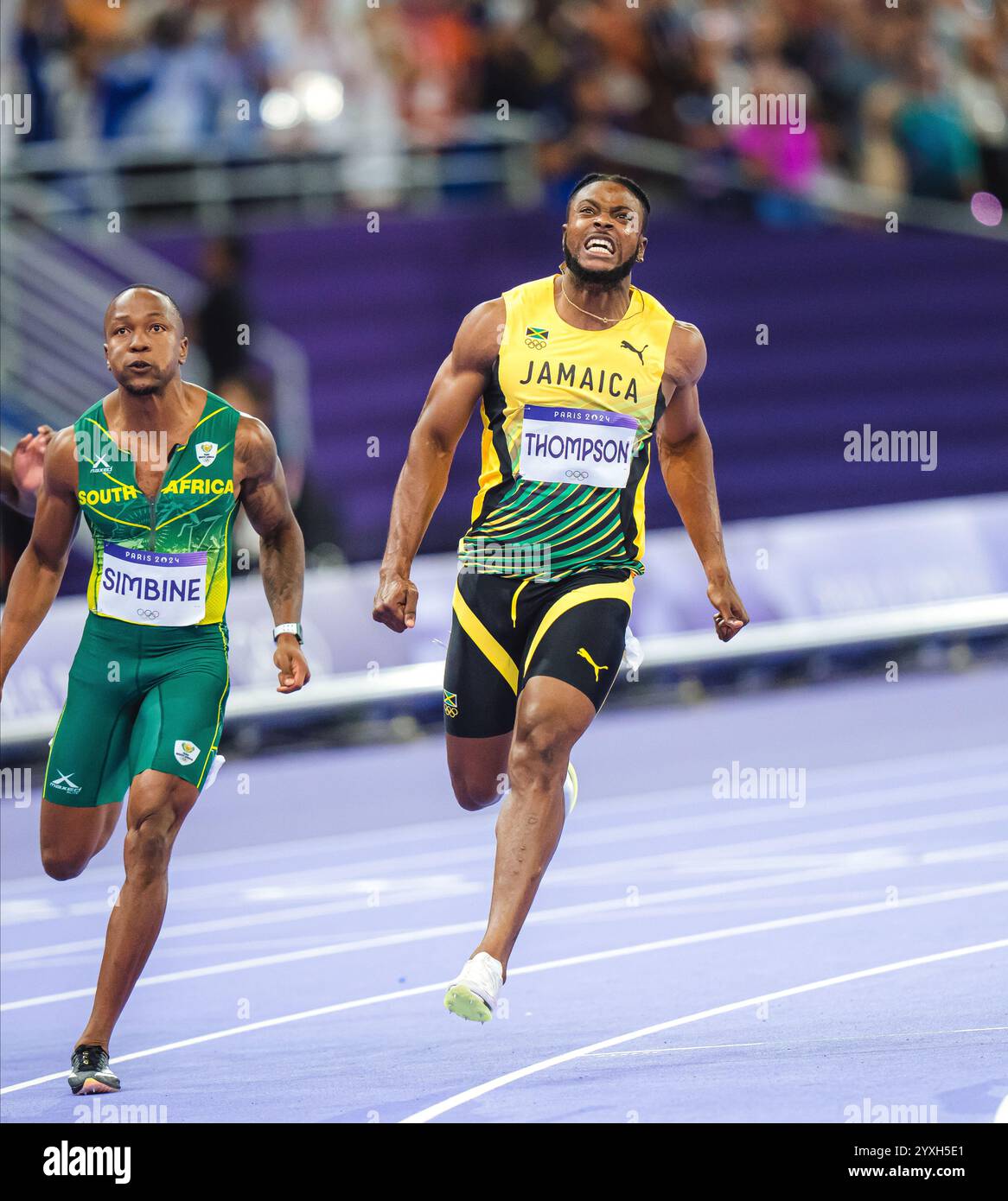 Kishane Thompson participating in the 100 metres at the Paris 2024 ...