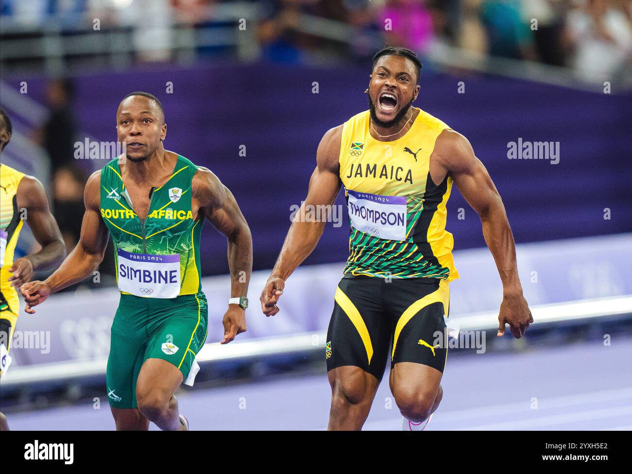 Kishane Thompson participating in the 100 metres at the Paris 2024 ...