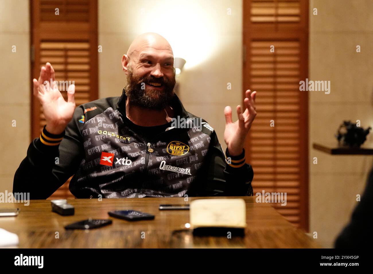 Tyson Fury speaks to the media at the Hilton Hotel in Riyadh. Tyson ...
