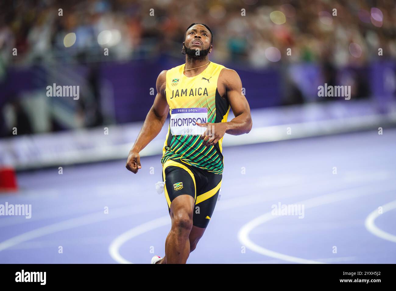 Kishane Thompson participating in the 100 metres at the Paris 2024 ...