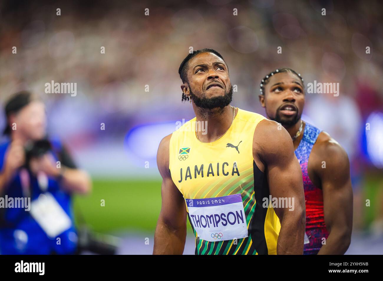 Kishane Thompson participating in the 100 metres at the Paris 2024 ...