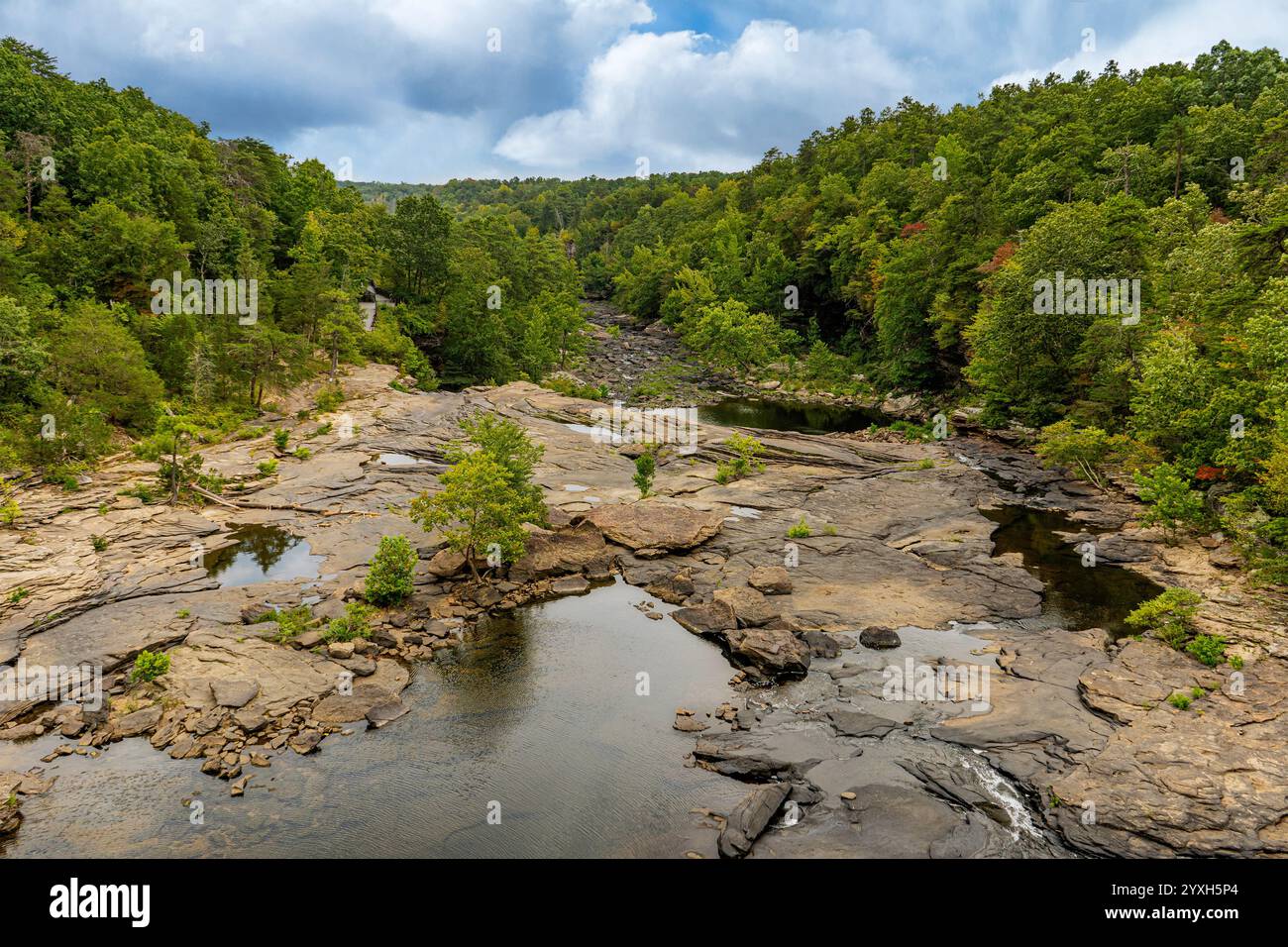 A summer view of the top of Little River Falls in Little River Canyon ...