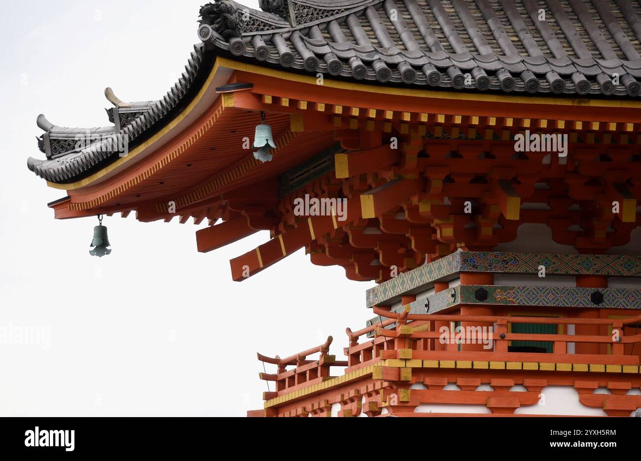 Japanese Sashimono ceiling and rooftop woodwork with cast iron Fūrin ...