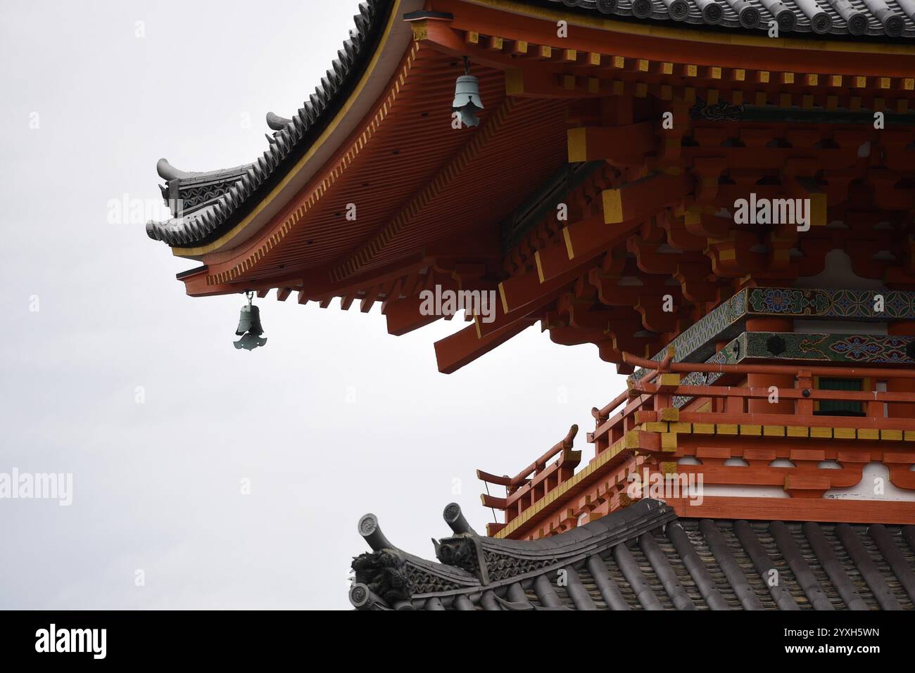 Japanese Sashimono ceiling and rooftop woodwork with cast iron Fūrin ...