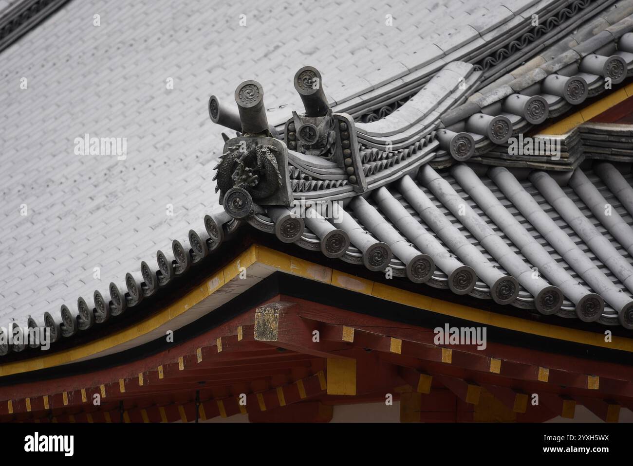 Japanese Irimoya rooftop woodwork of the Amitabha Hall at Kiyomizu-dera ...