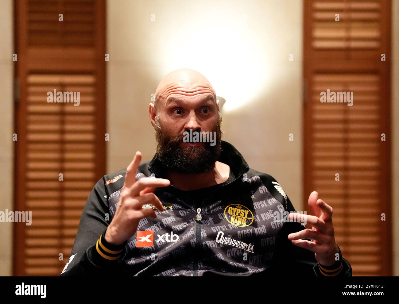 Tyson Fury speaks to the media at the Hilton Hotel in Riyadh. Tyson ...
