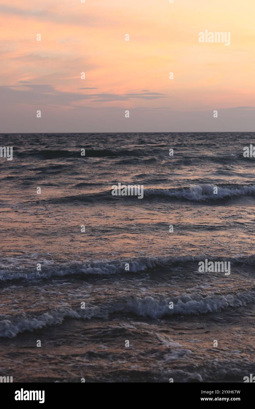 Sunset at sea. Beautiful sunset landscape on the Balearic Sea. View of ...