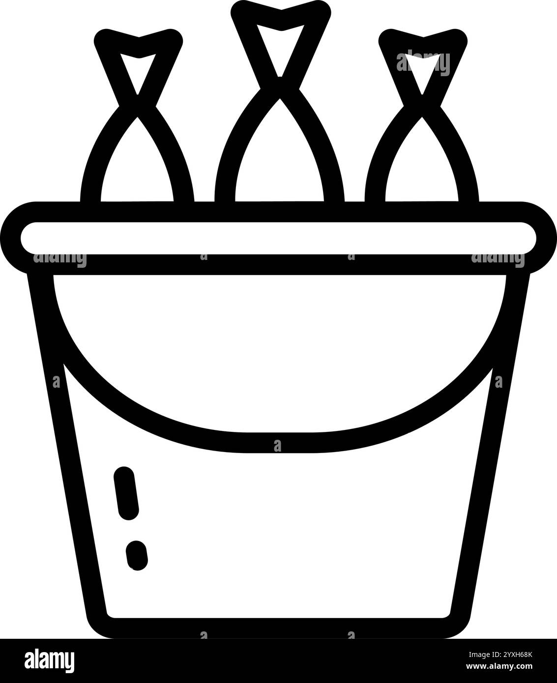 Bucket with fish line icon. Seafood product sign, ocean fish cooking or ...