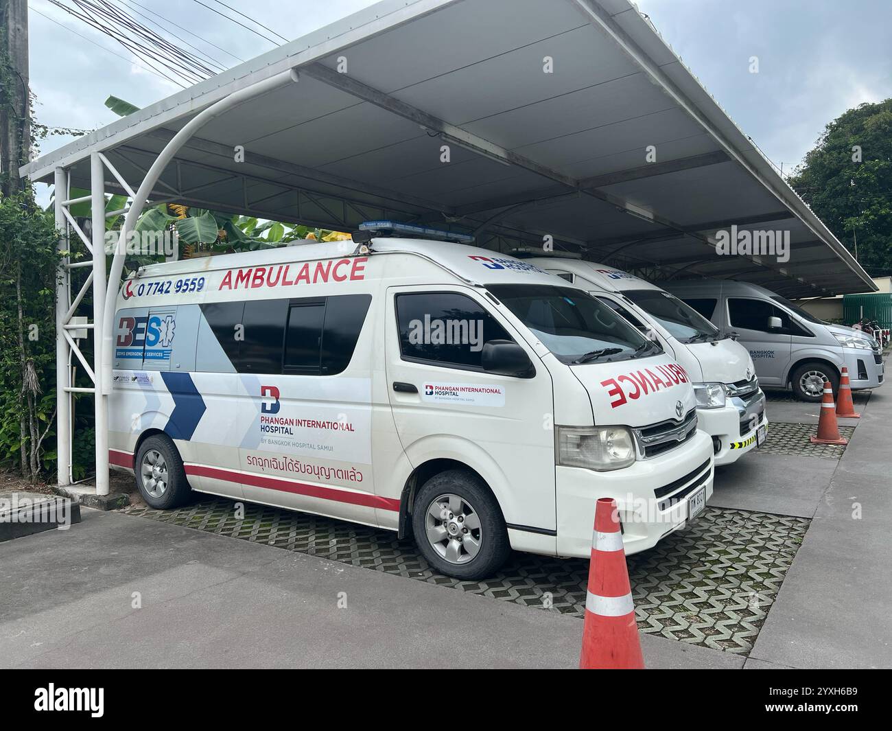 Samui, Thailand - Nov 30, 2024: Ambulances at Bangkok Hospital Samui ...
