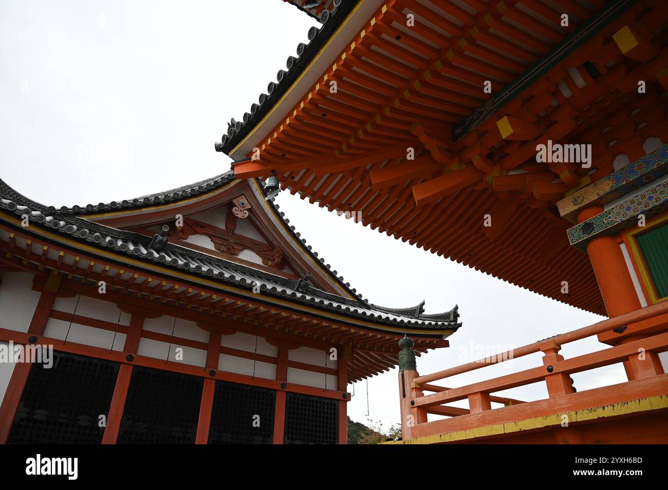 Japanese Sashimono ceiling and rooftop woodwork of the Sanjunoto pagoda ...