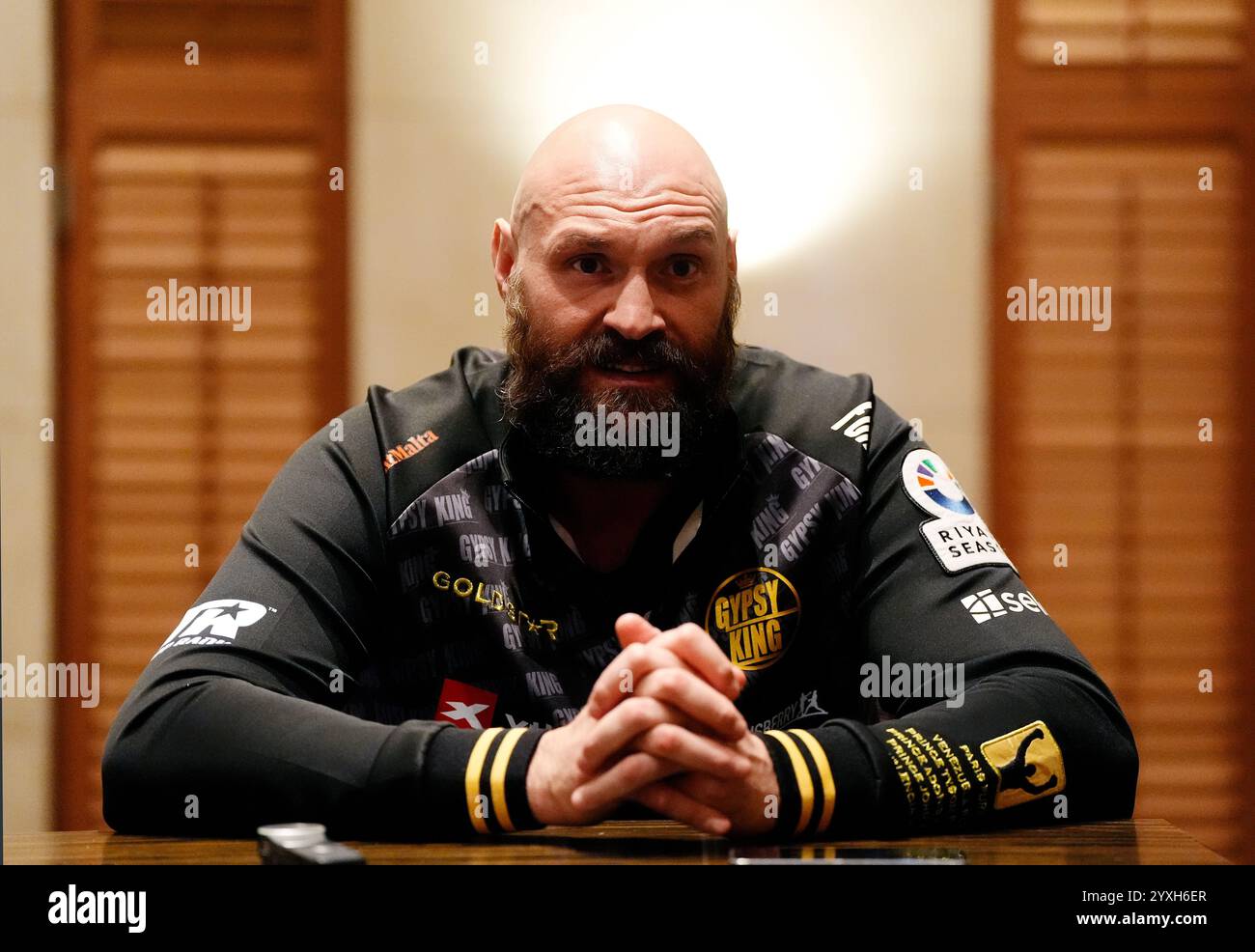 Tyson Fury speaks to the media at the Hilton Hotel in Riyadh. Tyson ...