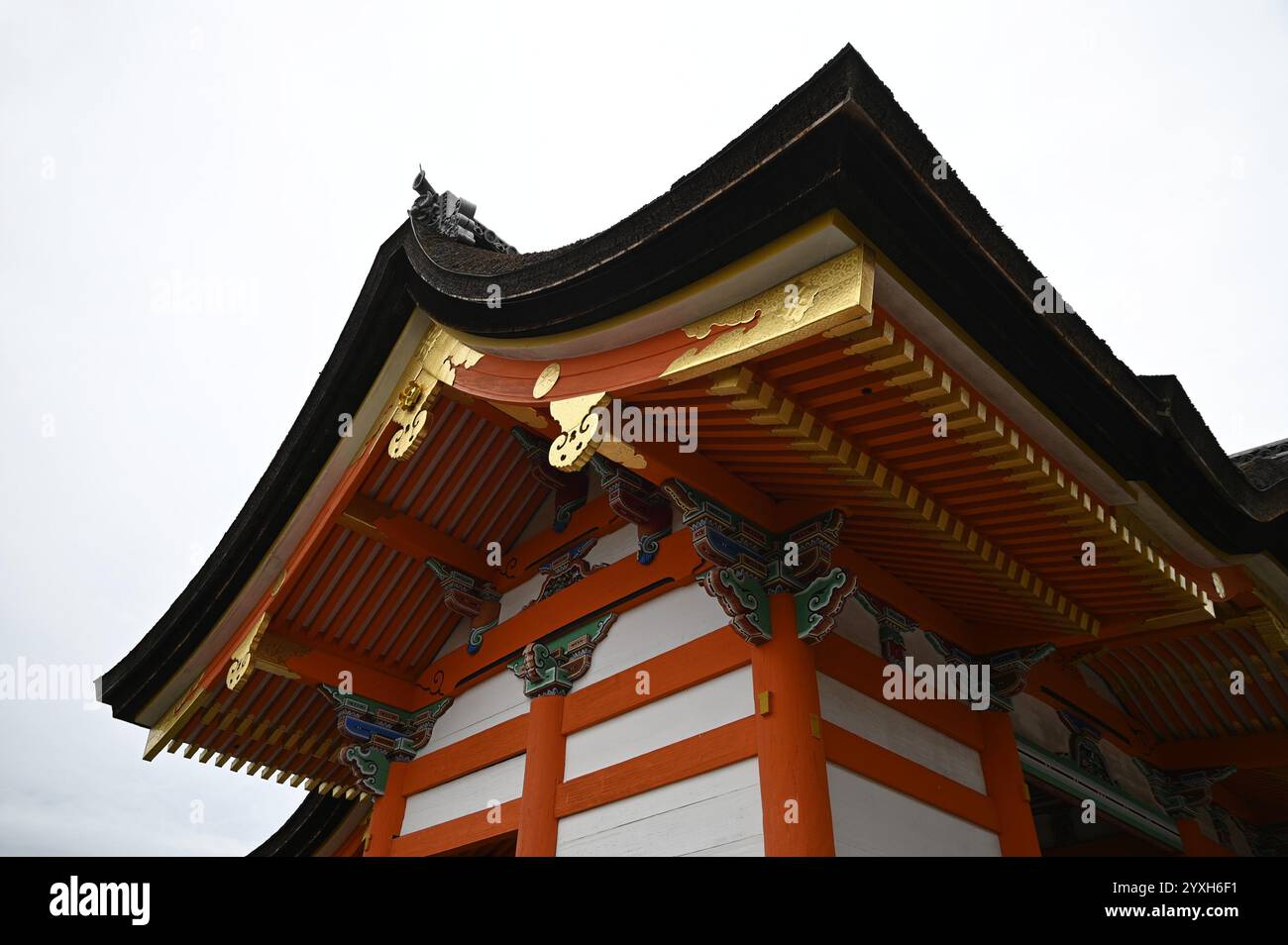 Japanese Sashimono ceiling and rooftop woodwork of the Sanjunoto pagoda ...