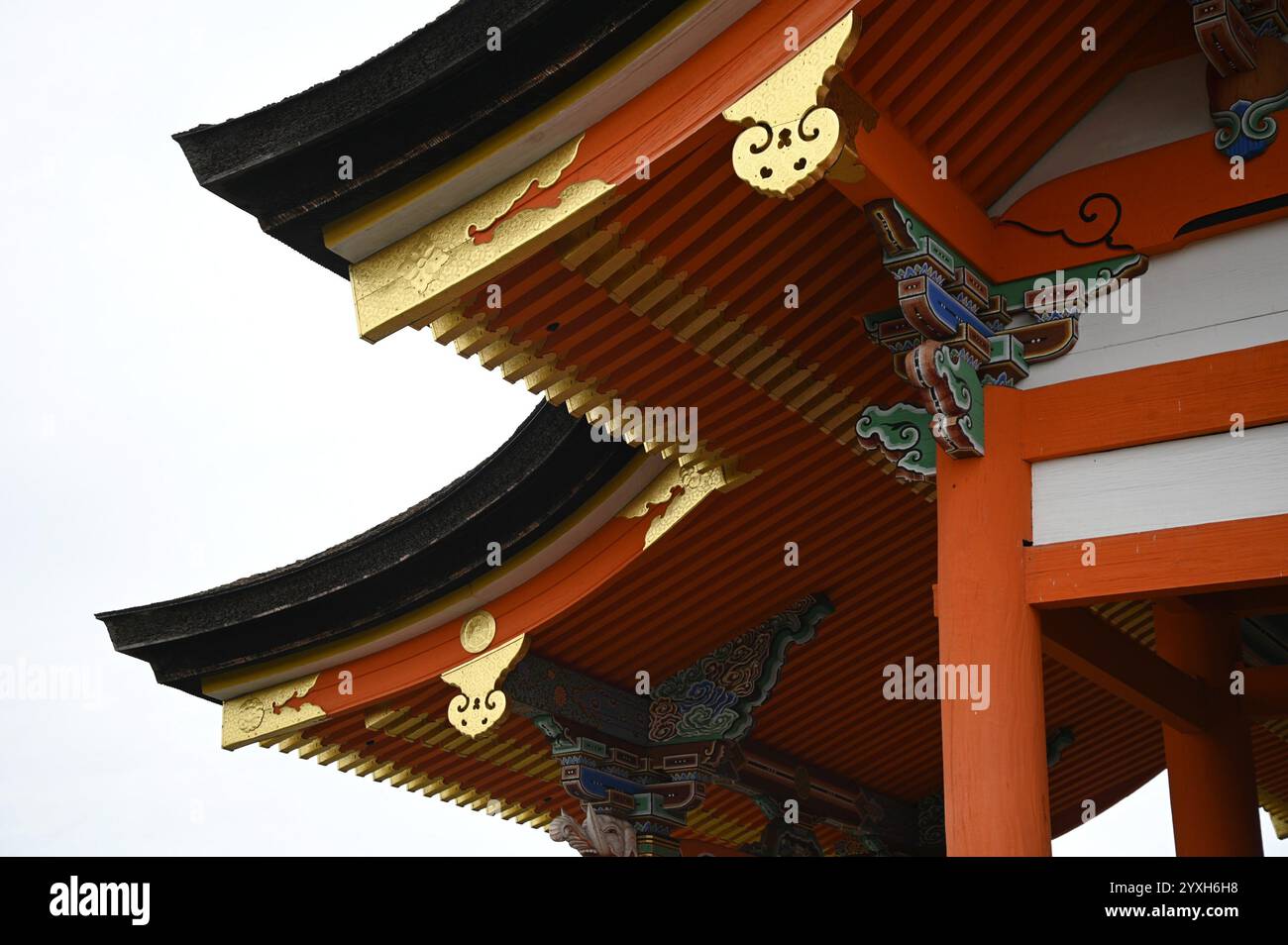 Japanese Sashimono ceiling and rooftop woodwork of the Sanjunoto pagoda ...