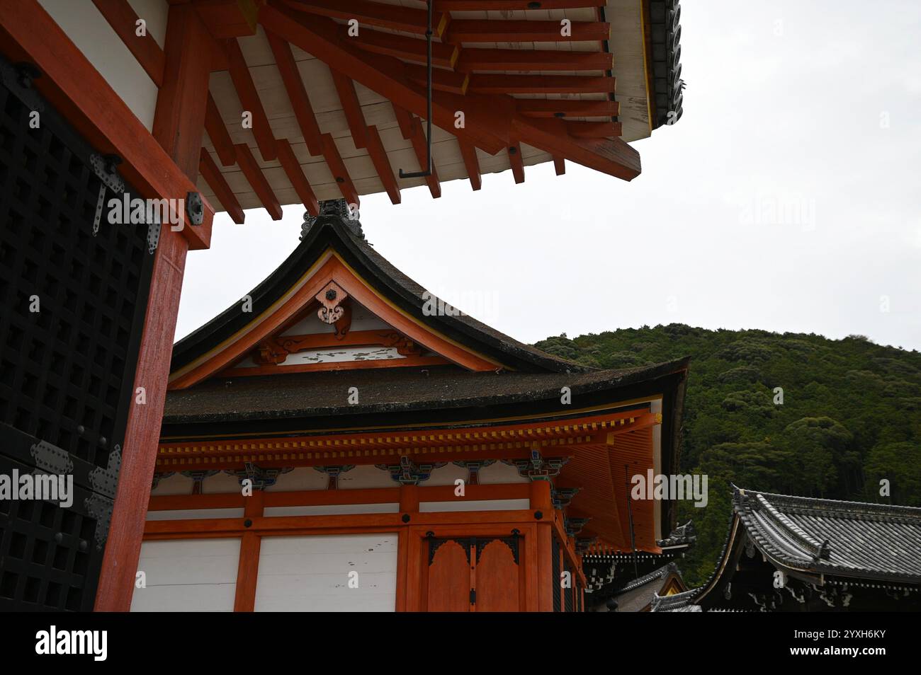 Japanese Sashimono ceiling and rooftop woodwork of the Sanjunoto pagoda ...