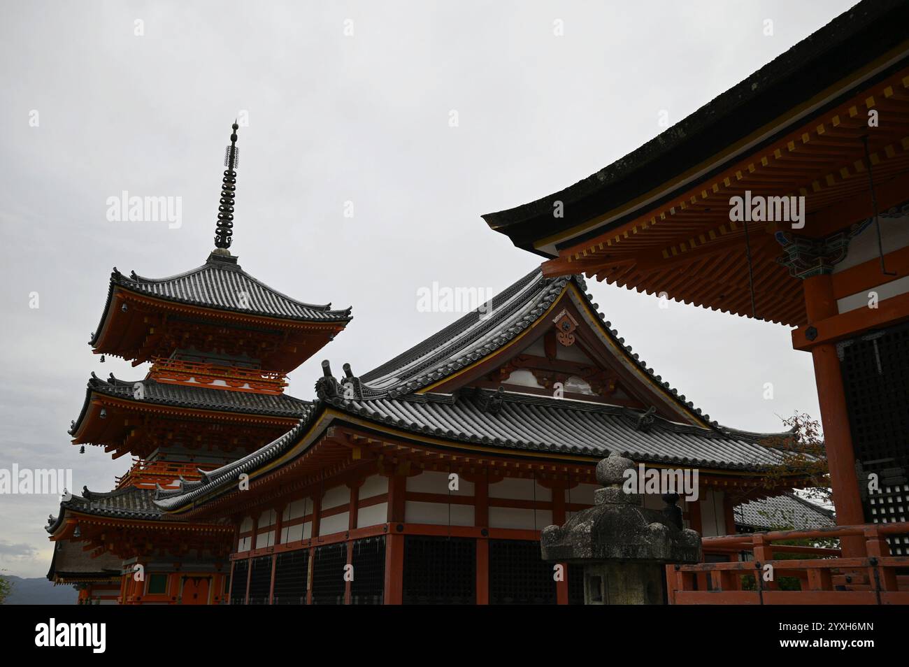 Landscape with scenic view of the 3-story vermilion pagoda of Sanjunoto ...