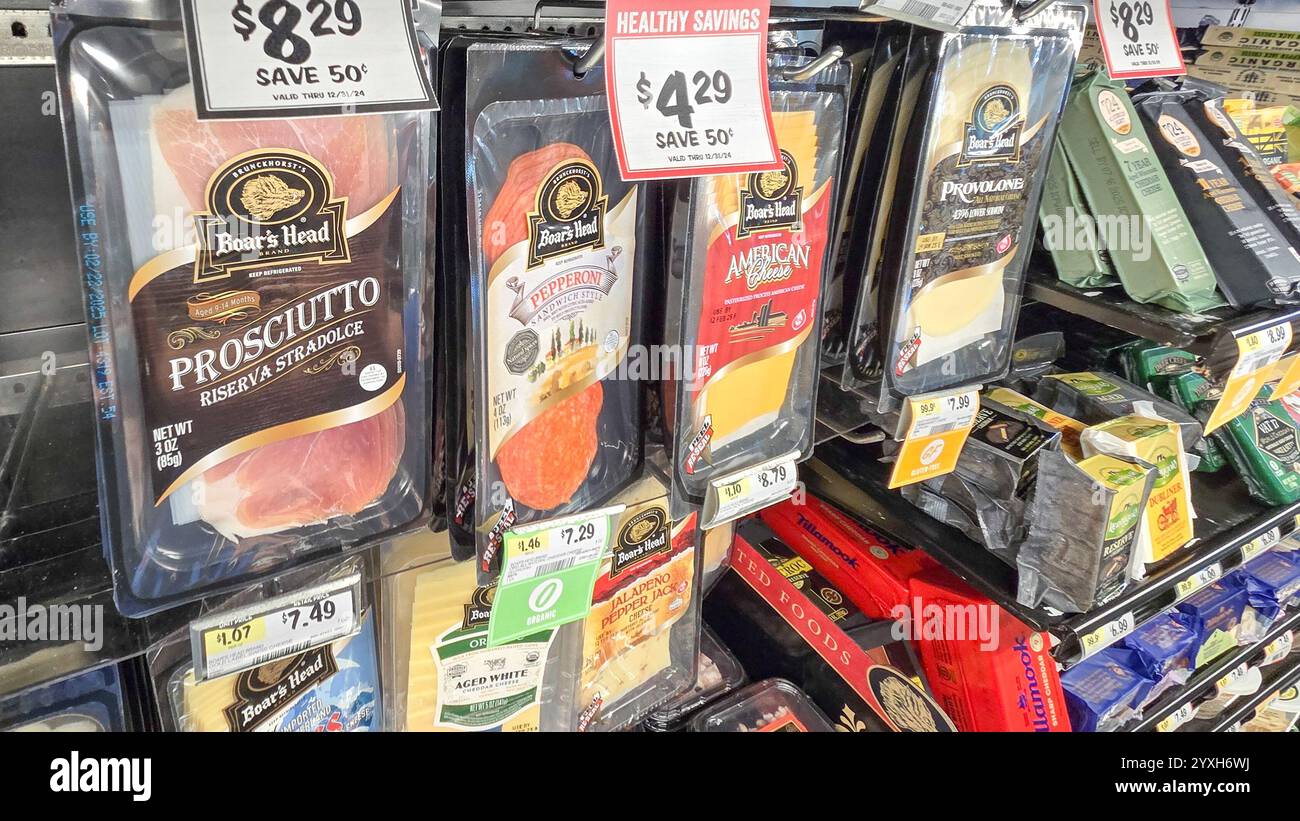 Mesa, USA. 15th Dec, 2024. A few rows of Boars Head Deli meat are for ...