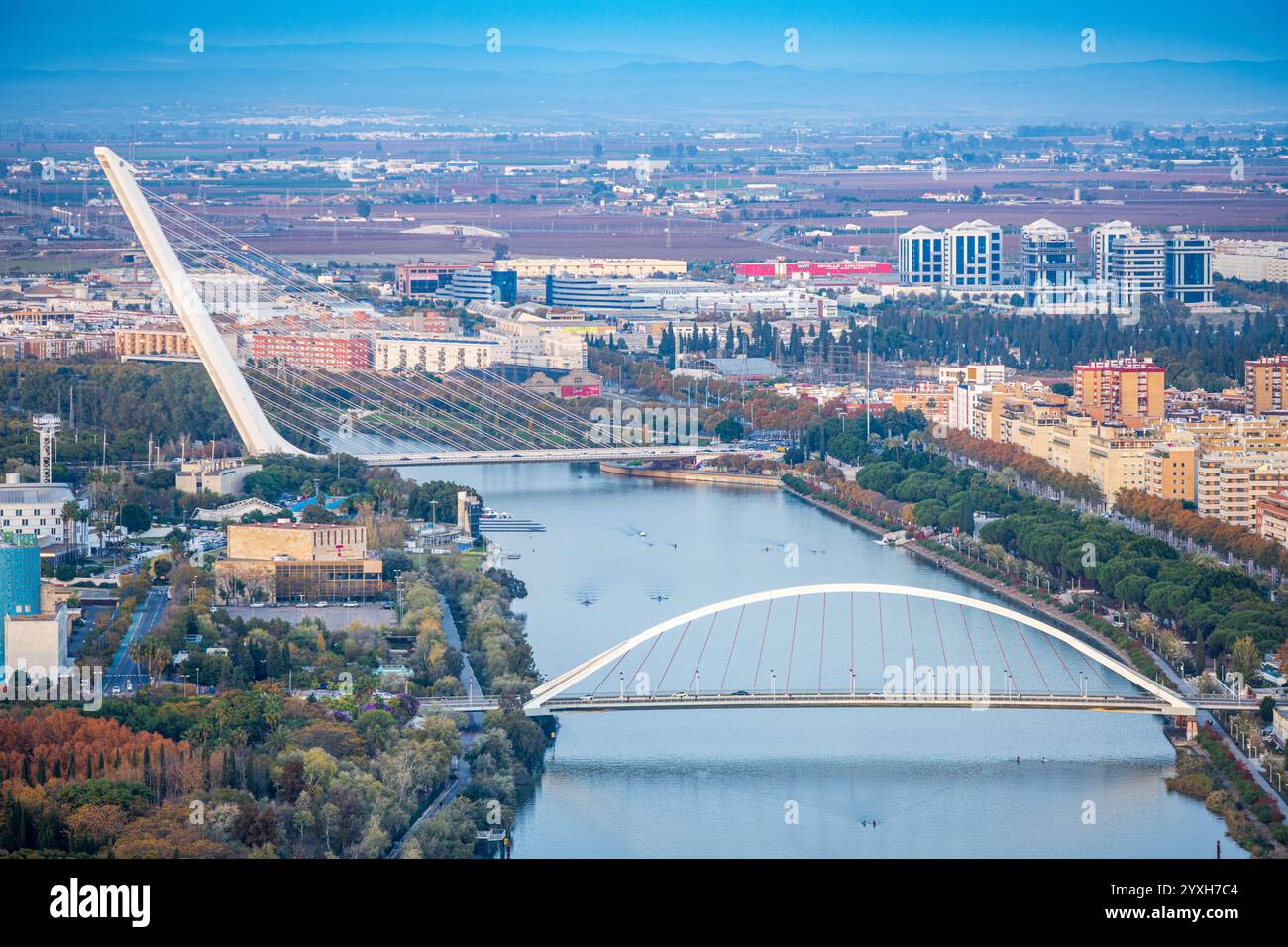Enjoy a stunning aerial view of Barqueta and Alamillo bridges with ...