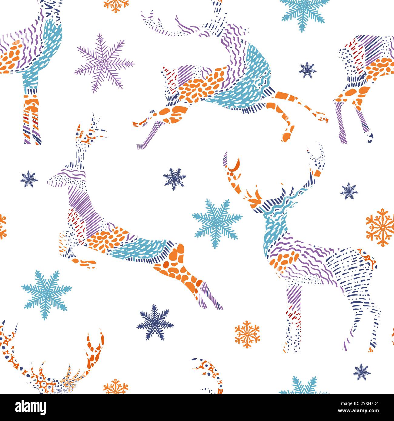 Seamless Christmas pattern with deer. hand drawing. Not AI, Vector ...