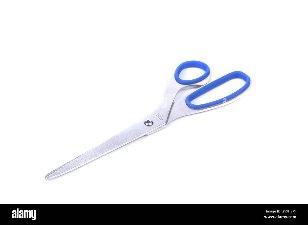 Blue scissors. Object is isolated on white background without shadows ...